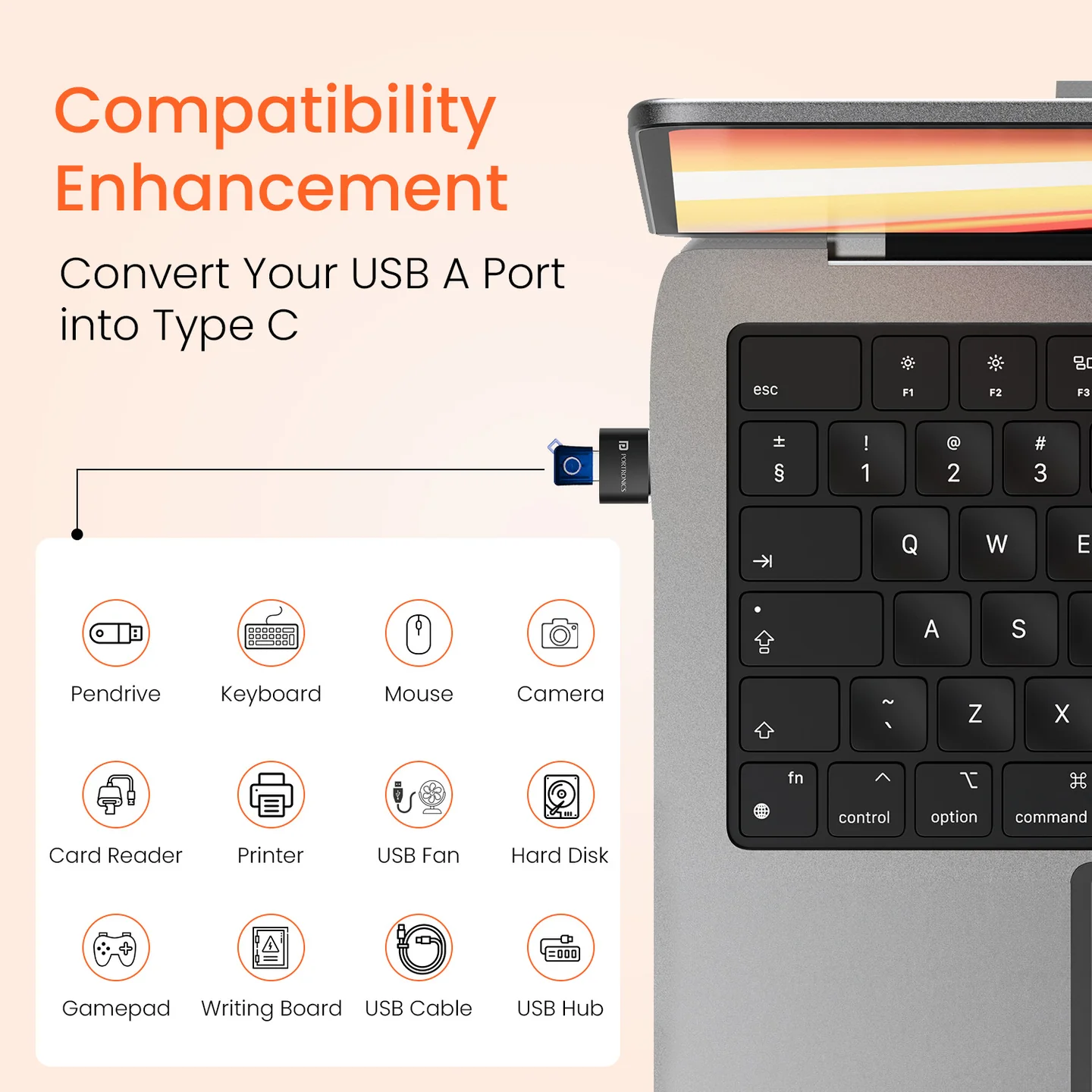 Portronics Bridge X USB 3.0 to Type C OTG Adapter, 10Gbps