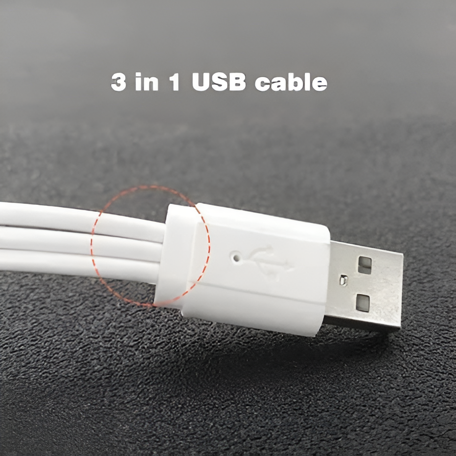 3 in 1 White Data Cable for Power Bank, Charger & Phone