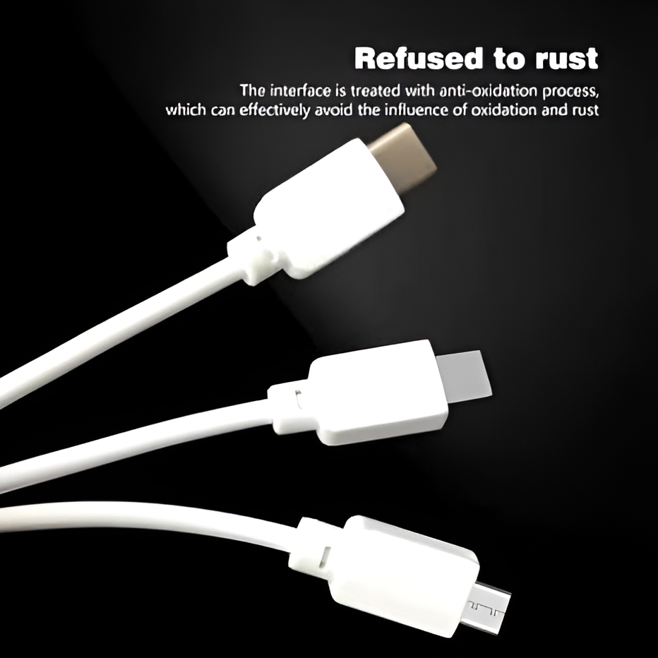 3 in 1 White Data Cable for Power Bank, Charger & Phone