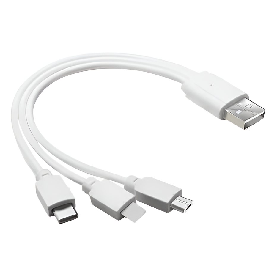 3 in 1 White Data Cable for Power Bank, Charger & Phone