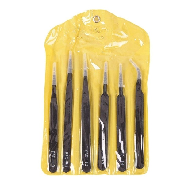 6-Piece Anti-Static Tweezer Set for Electronics & Crafting