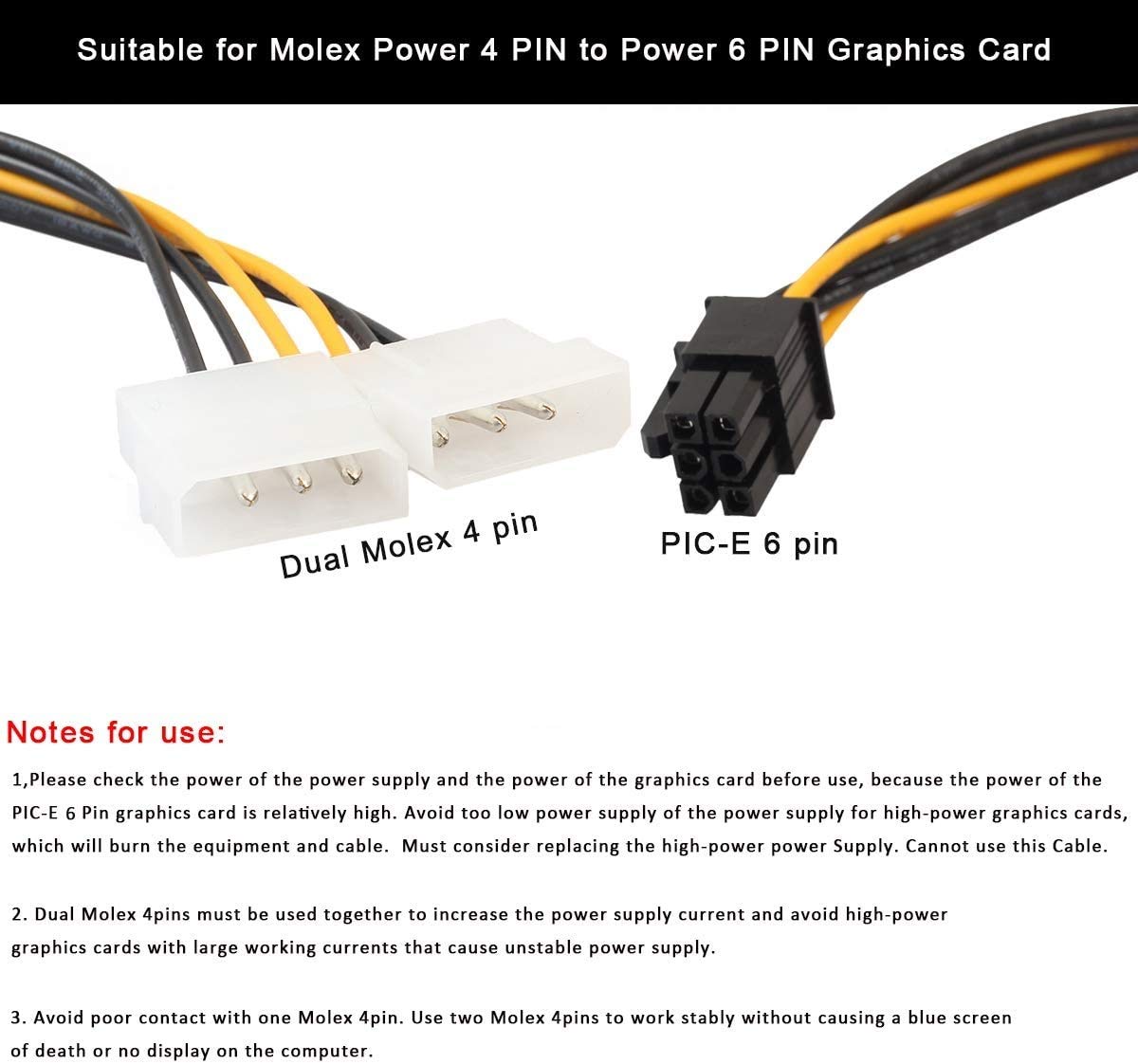 2 SMPS Male to 6 Pin Female Cable - Secure Power Splitter