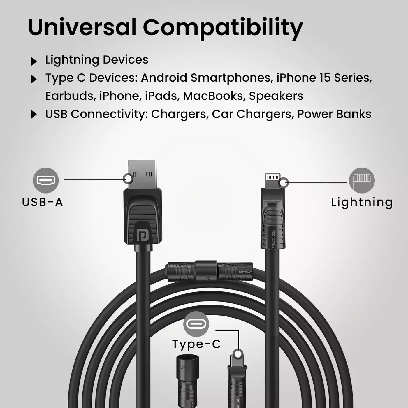 Portronics Konnect Tetra 60W 4-in-1 PD Fast Charging Cable