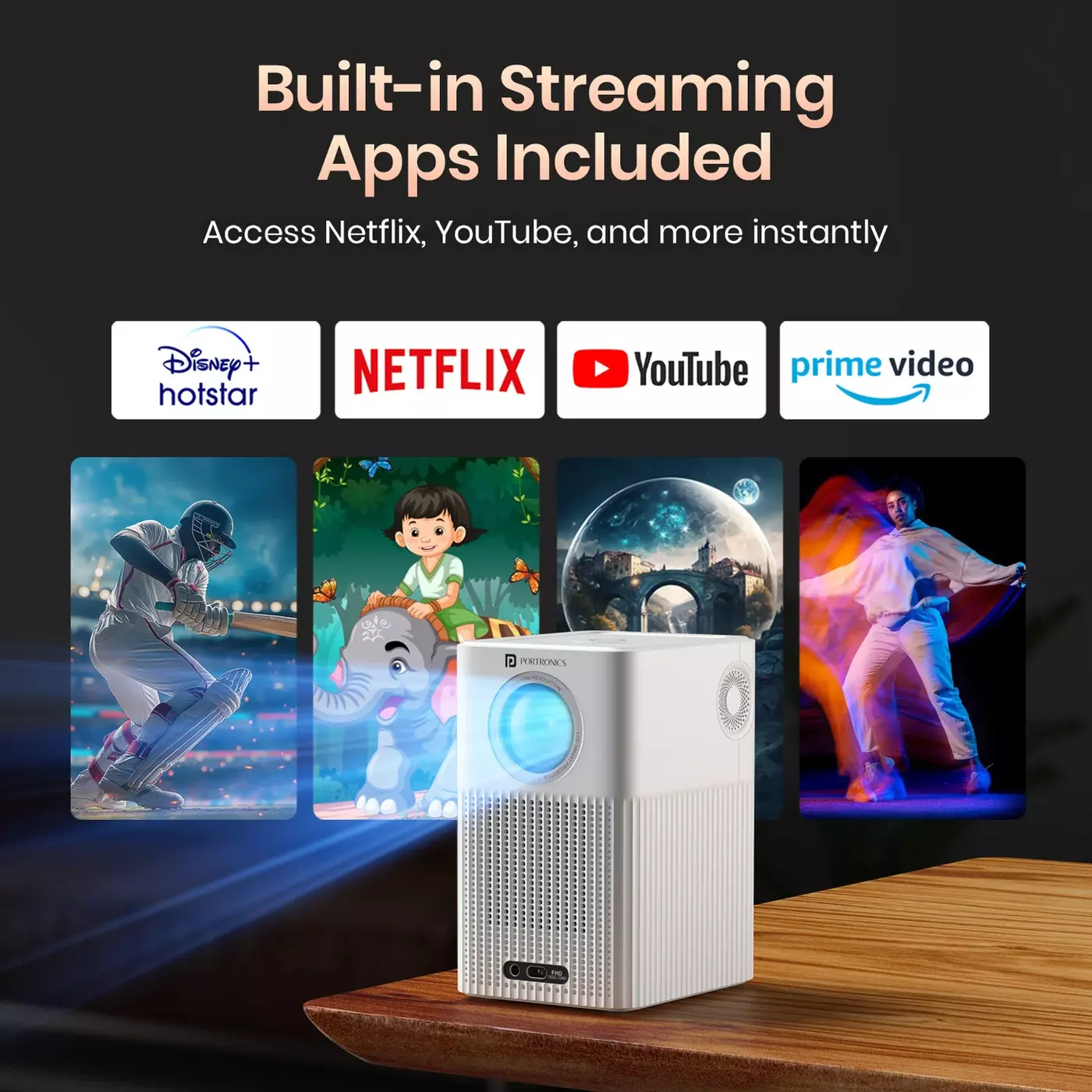 Portronics Beem 500 Smart LED Projector | 1080P HD, 6700 lm