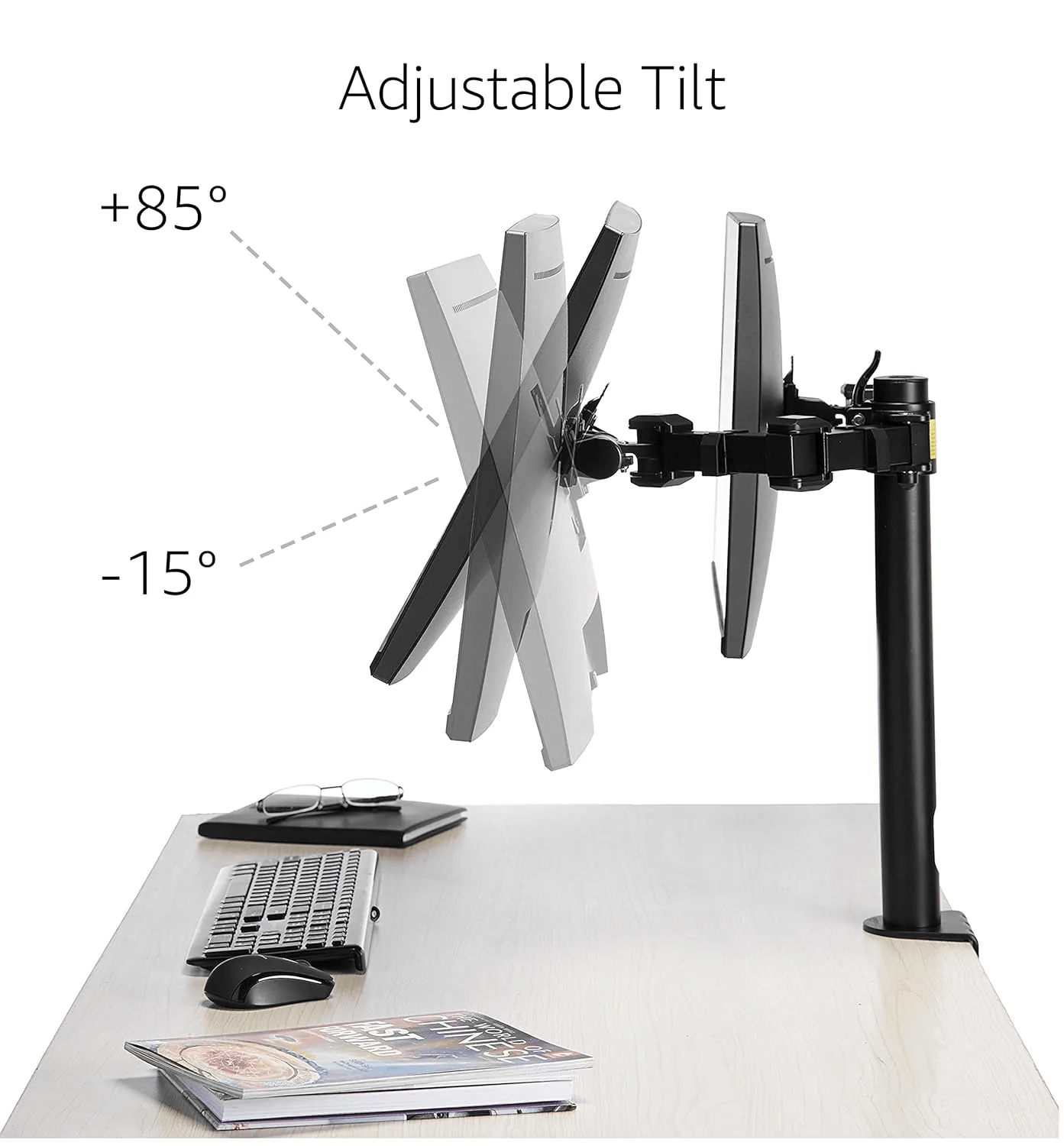 Dual Monitor LED Desk Stand with Adjustable Full Motion Arm