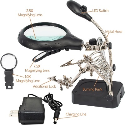 Desktop LED Magnifying Glass Soldering Station - 2.5X, 7.5X, 10X