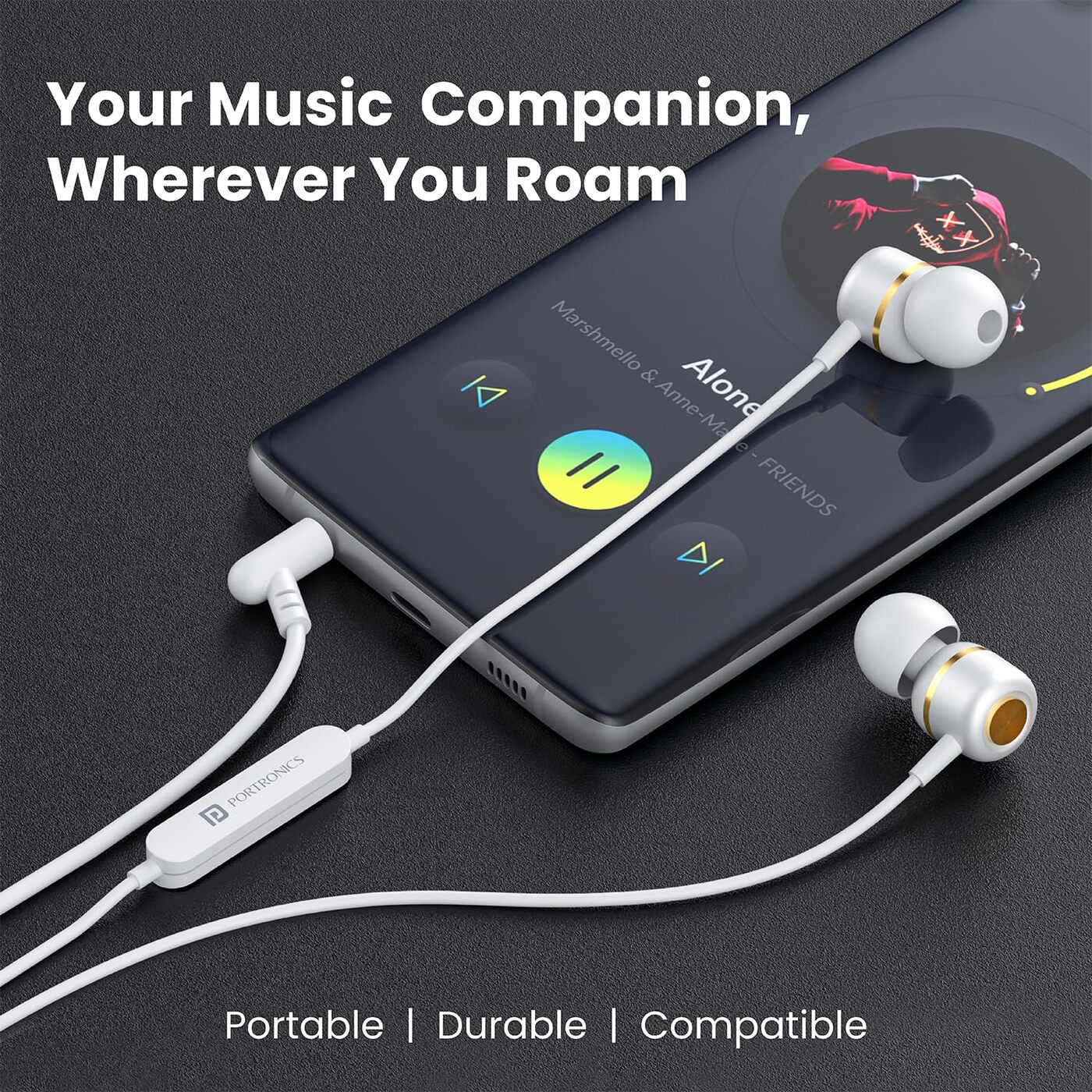 Portronics Conch 10 Wired Earphones with Mic – White