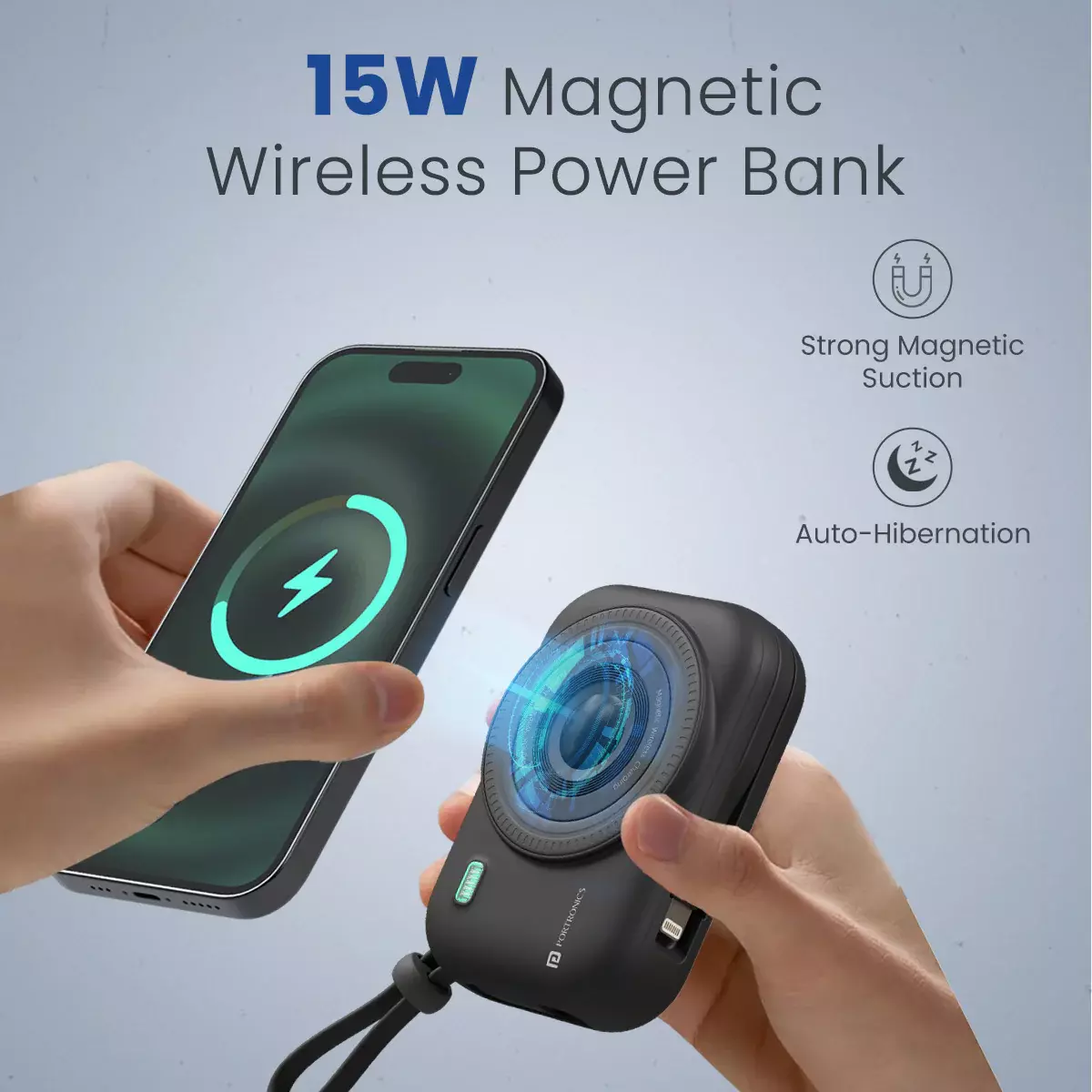 Portronics 15W Wireless Power Bank – Fast & Magnetic!