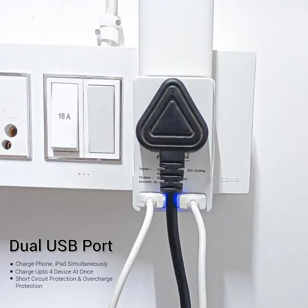 Multipurpose 3-Pin Plug with USB, Travel Adapter, Socket Charger