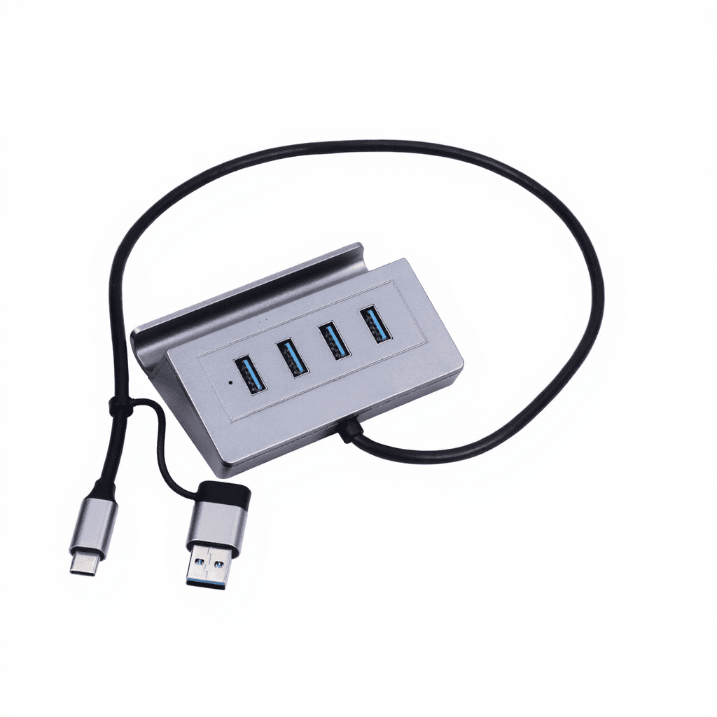 USB 3.0 + Type-C 4-Port Combo Hub | Dual Plug | Phone Holder