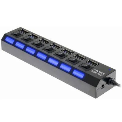 USB Hub 7 Port with Individual Power Switches & Lights Black